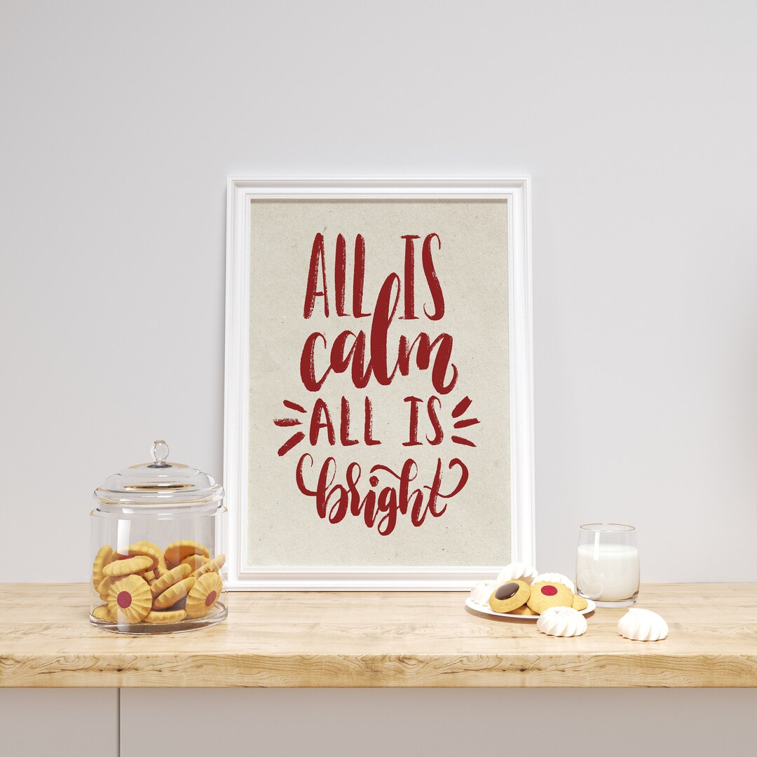 All is Calm Sign, Christmas Decor, Christmas Calligraphy Sign ...