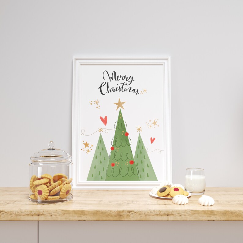 Merry Christmas Trees Sign, Christmas Decor, Christmas Calligraphy Sign ...