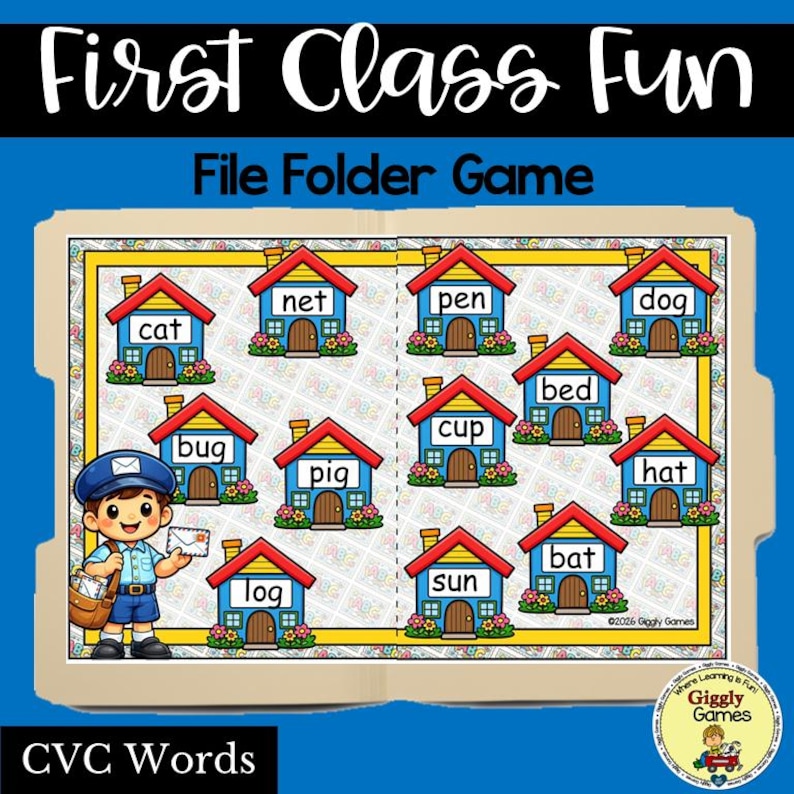First Class Fun CVC Words File Folder Game Low Prep Phonics Center - Etsy