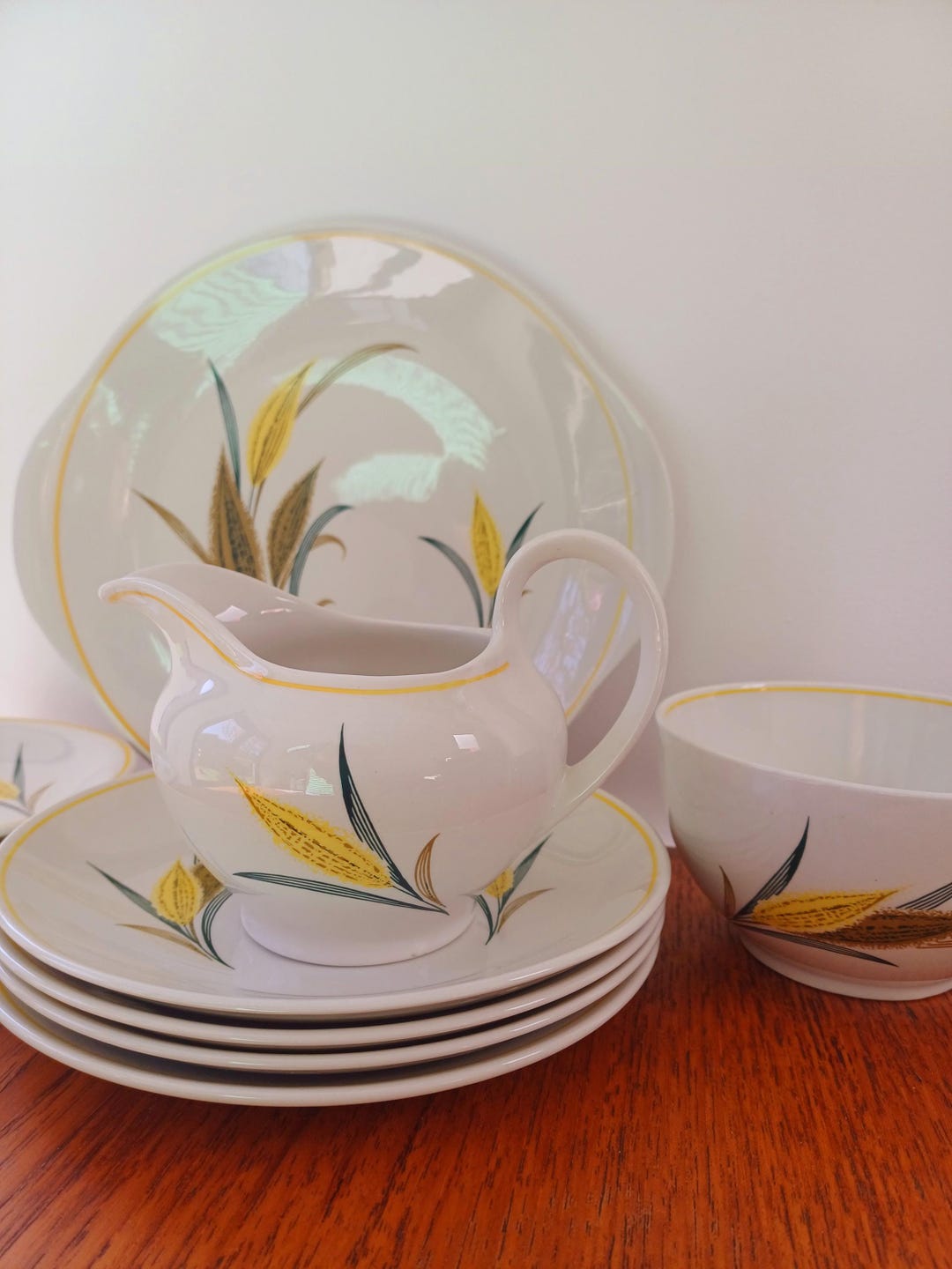 Burleigh Ware 1950s Tea Set, Tea Plates, Vintage Sugar Bowl & Milk Jug ...