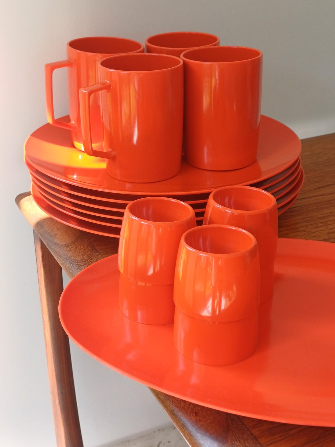 Retro Orange Melamine Dinnerware Set: 70s Mugs & Egg Cups - Made in ...