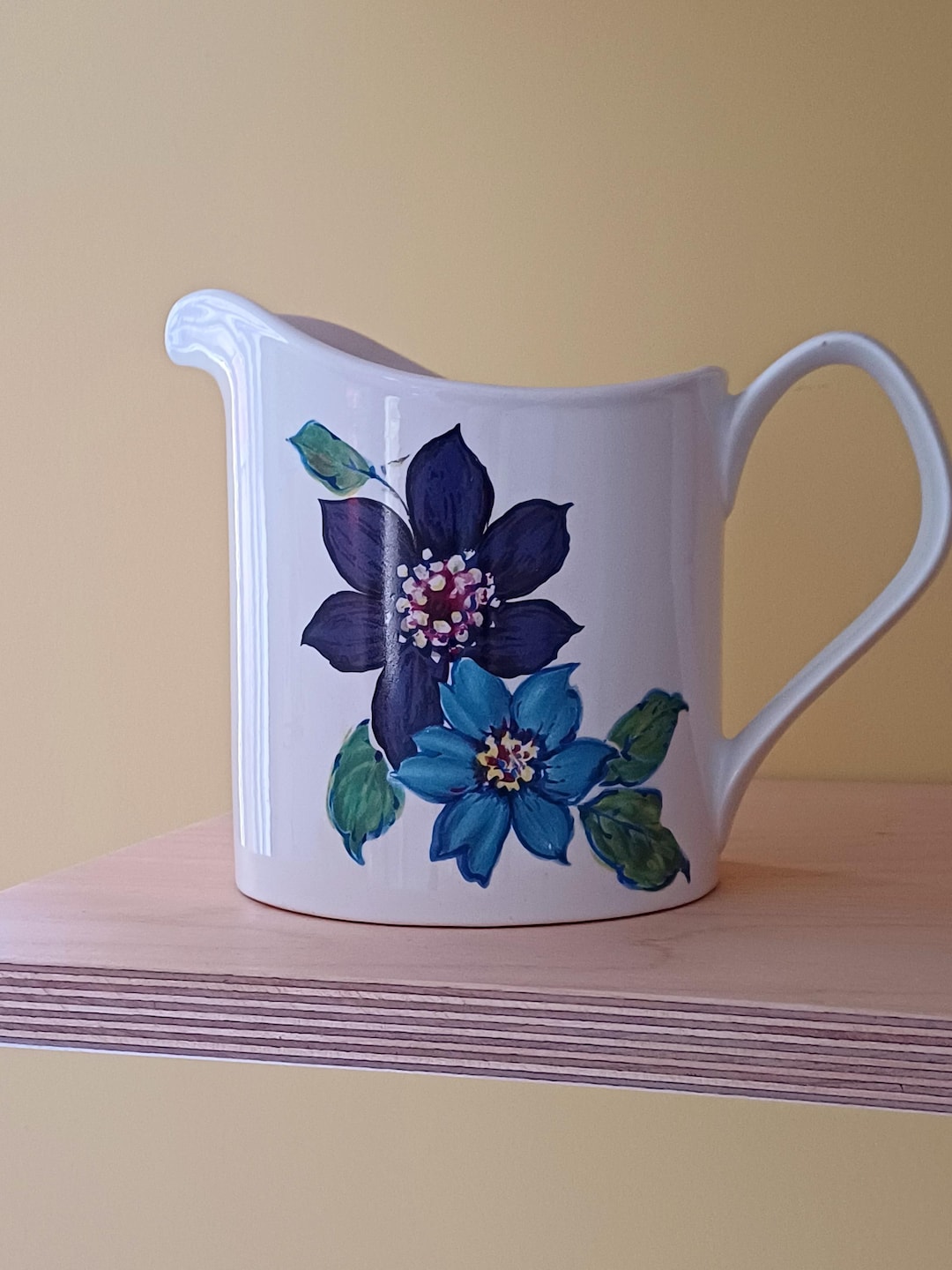 Johnson Brothers Water Jug Pitcher, 70s Vintage Blue Floral, Large Jug ...