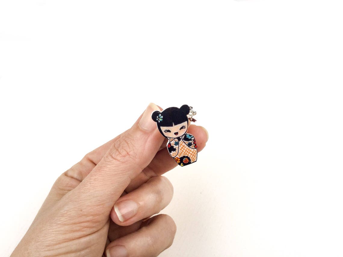 Cute Pins // Japanese Inspired Kokeshi Doll // Handmade Pin // Gift for ...