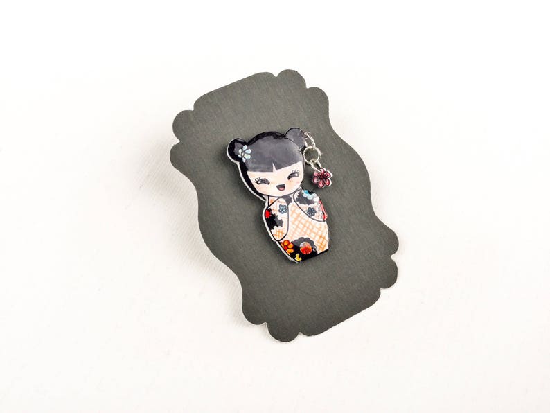 Cute Pins // Japanese Inspired Kokeshi Doll // Handmade Pin // Gift for ...