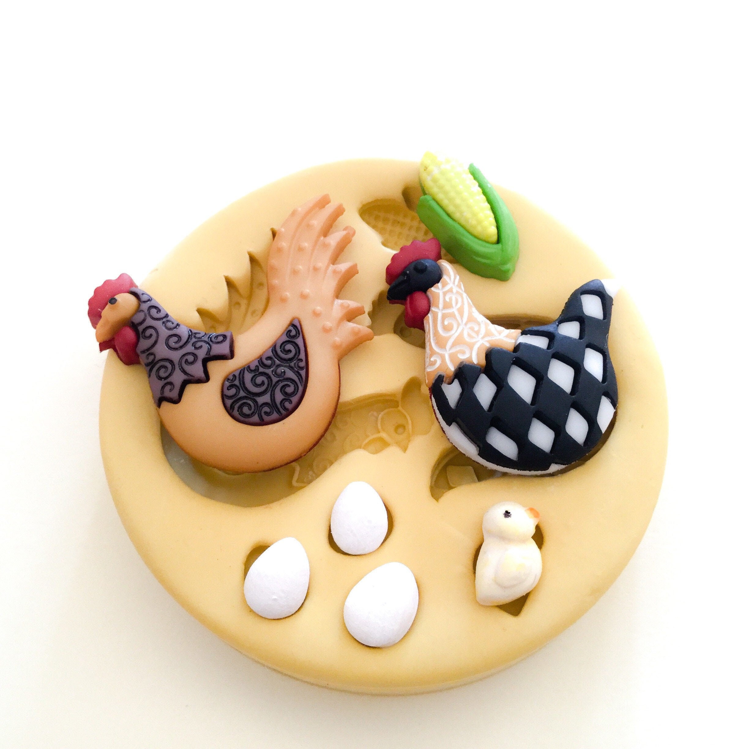 Chicken Farmhouse Silicone Mold With Chick, Eggs, and Corn - Hen, Farm ...