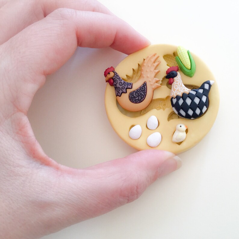 Chicken Farmhouse Silicone Mold With Chick, Eggs, and Corn - Hen, Farm ...