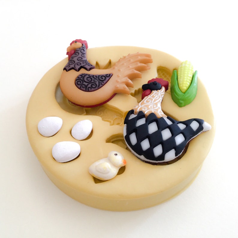 Chicken Farmhouse Silicone Mold With Chick, Eggs, and Corn - Hen, Farm ...