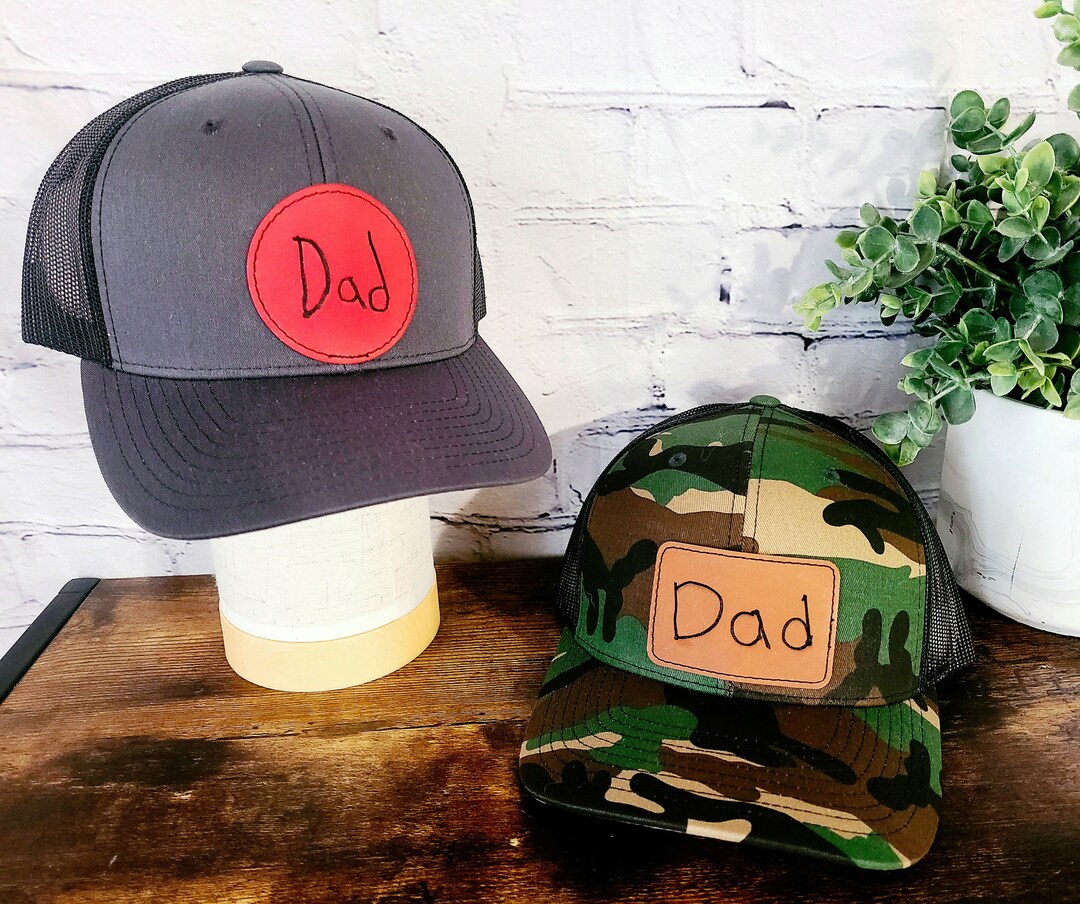 Personalized Dad Hat: Child's Handwriting Leather Patch Baseball Cap - Etsy