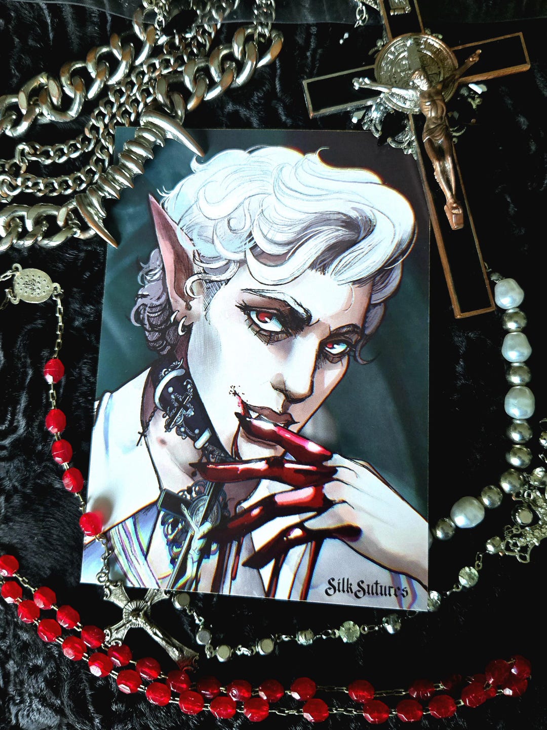 Astarion BG3 Gothic Vampire Blood Choker Matte A6 Small Print Art - Etsy