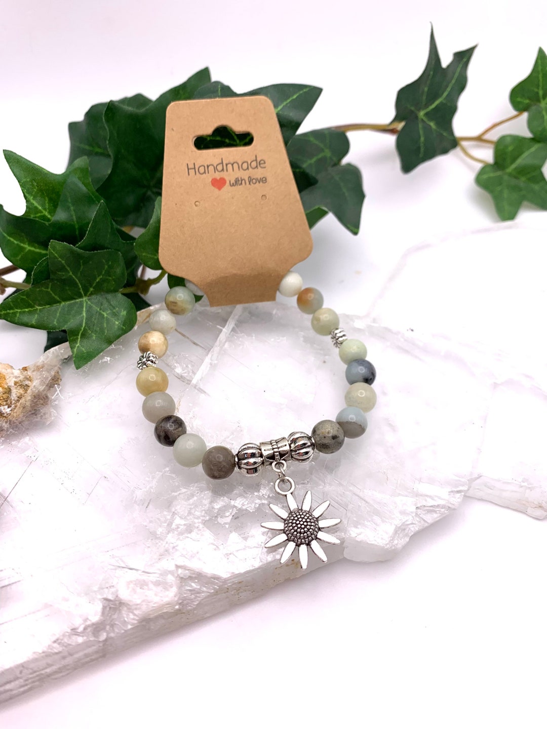 Beautiful Rainbow Amazonite Crystal Bead Bracelet 8mm With Sunflower ...