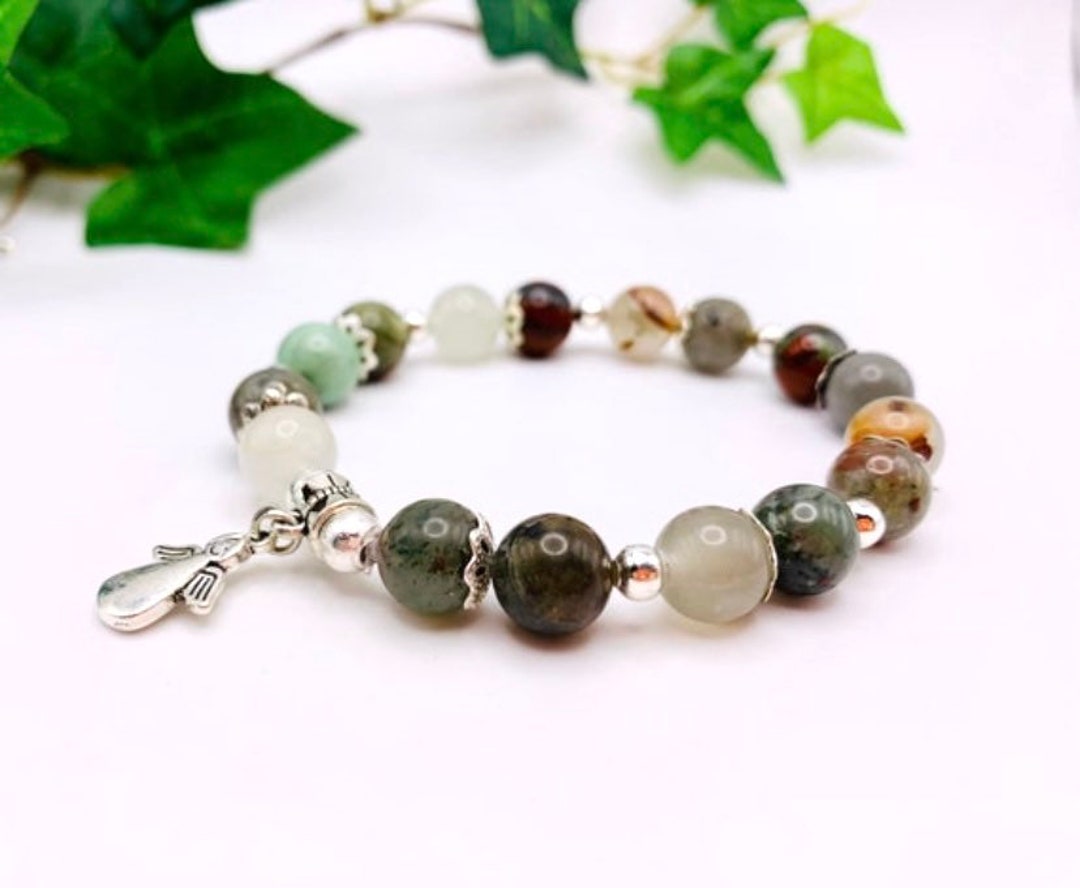 Gorgeous African Blood Stone Crystal Bead Bracelet 10mm Angel Charm - Etsy