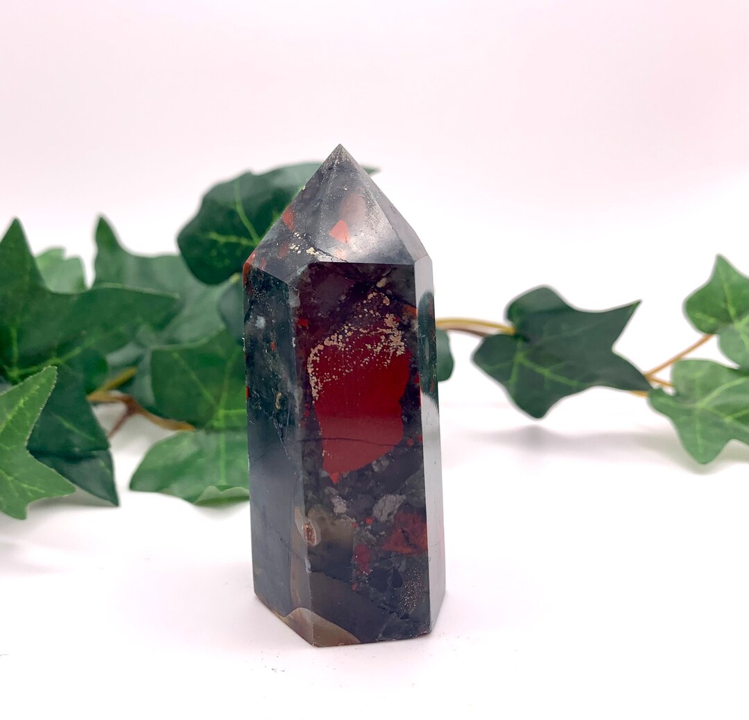 Super Pretty African Blood Stone Crystal Point Tower With Pyrite - Etsy