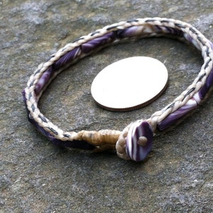 Single Tube Bead Wampum Bracelet on a Black or Natural False Sinew ...