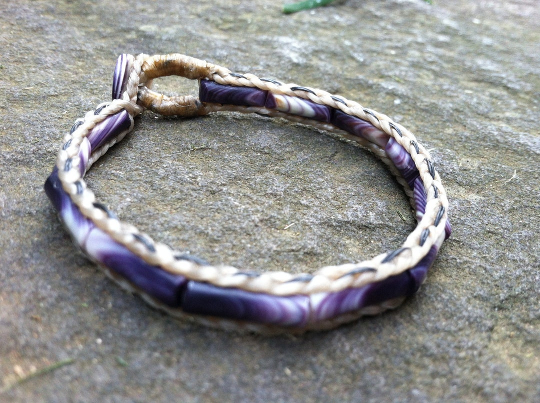 Single Tube Bead Wampum Bracelet on a Black or Natural False Sinew ...