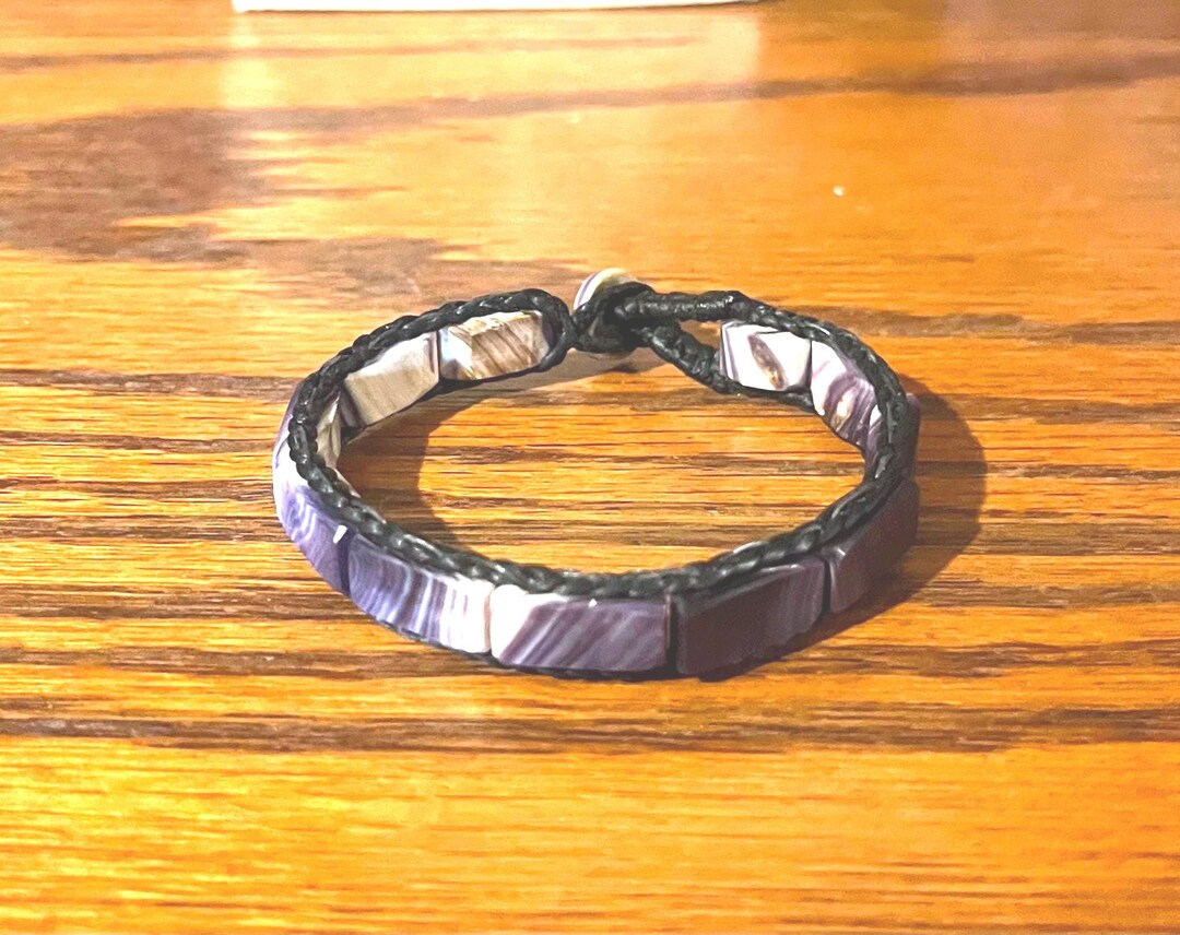 Flat Bead Wampum Bracelet With False Sinew Braid. Available on Black ...