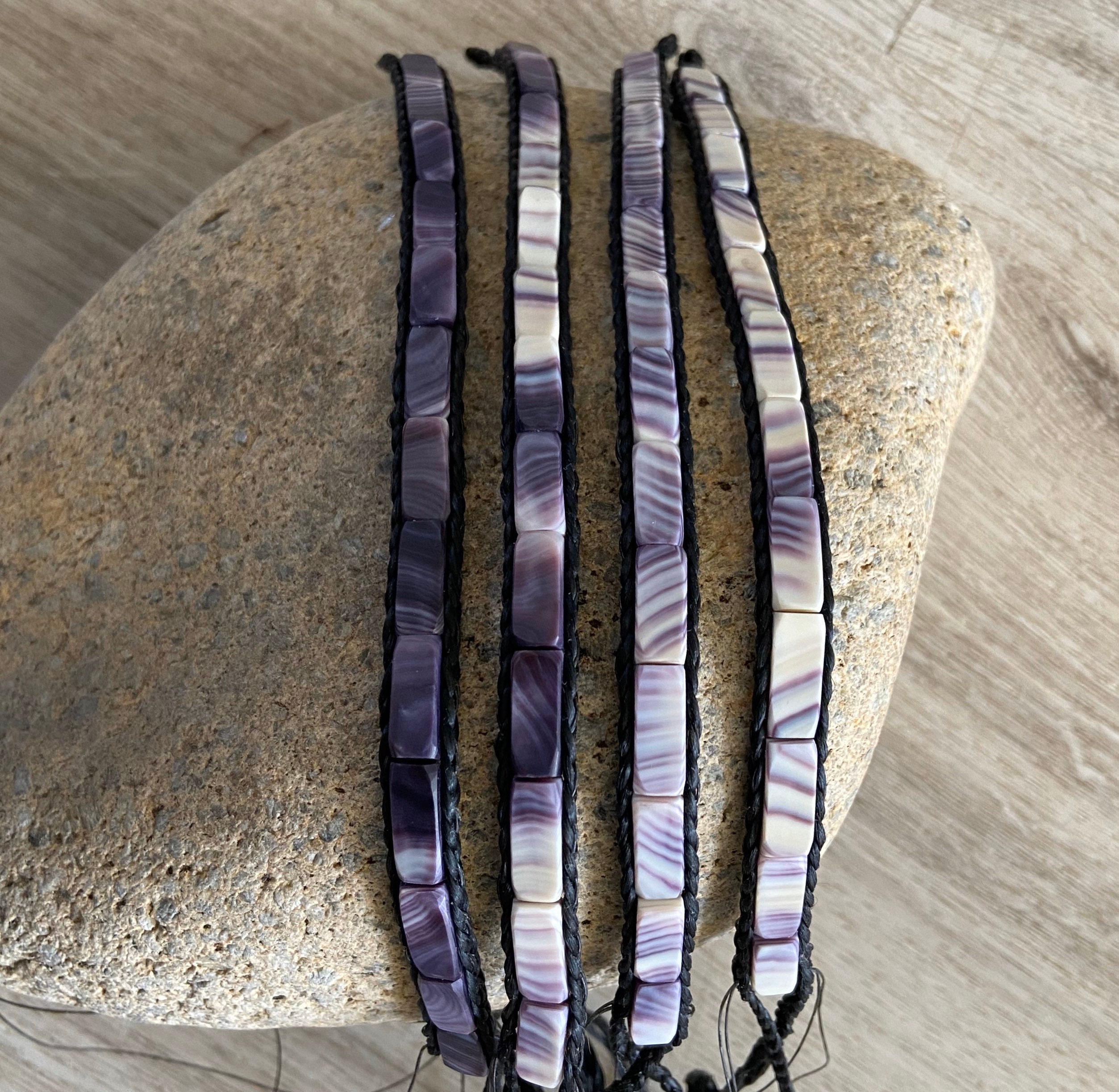 Skinny Flat Bead Wampum Bracelet on a False Sinew Braid. - Etsy