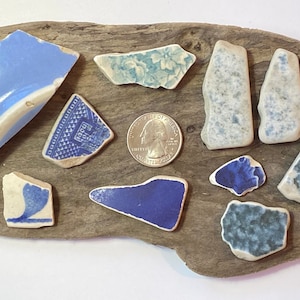 Blue and White Pottery Pieces, Blue Beach Pottery, Sea Pottery, Genuine ...