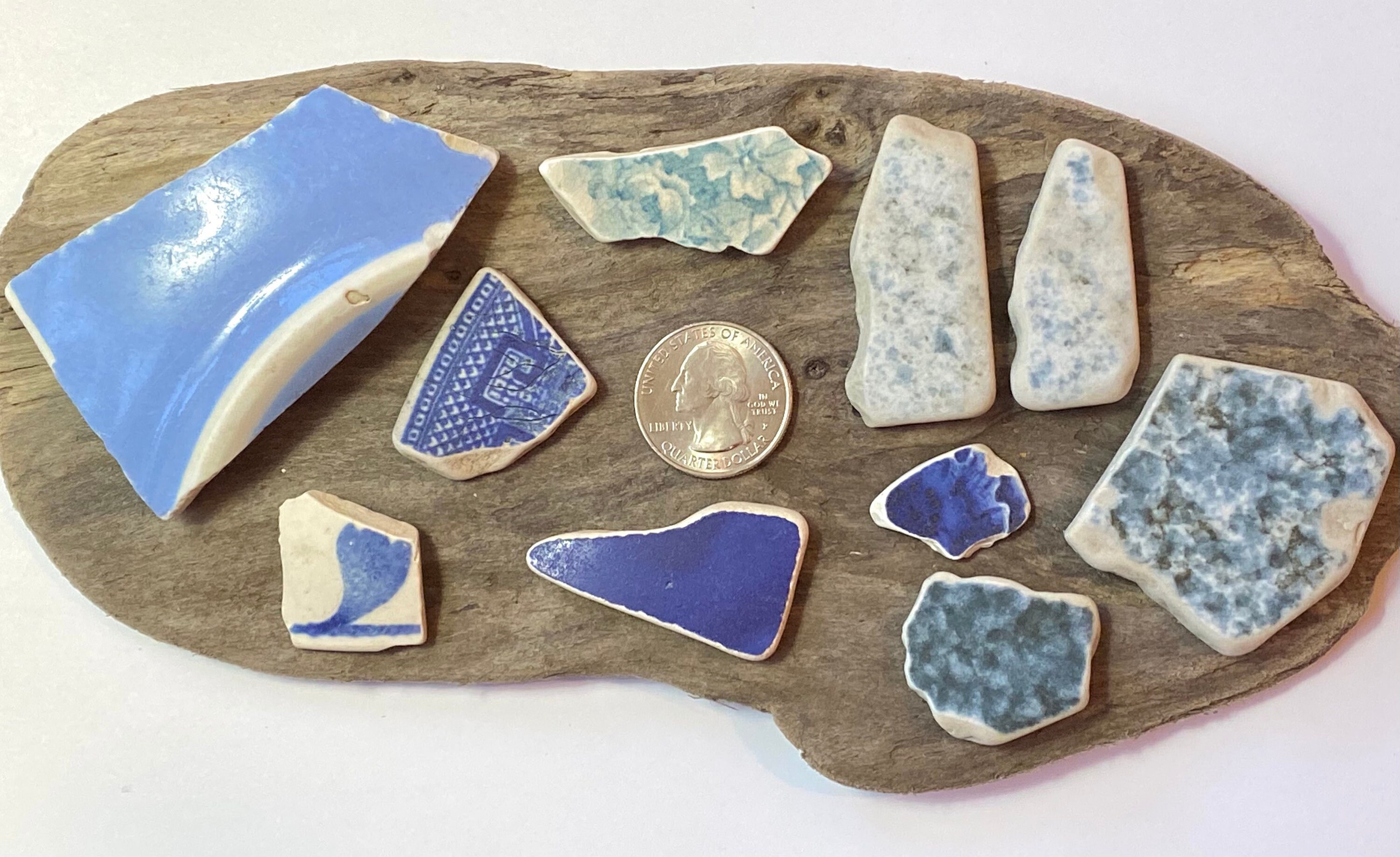 Blue and White Pottery Pieces, Blue Beach Pottery, Sea Pottery, Genuine ...