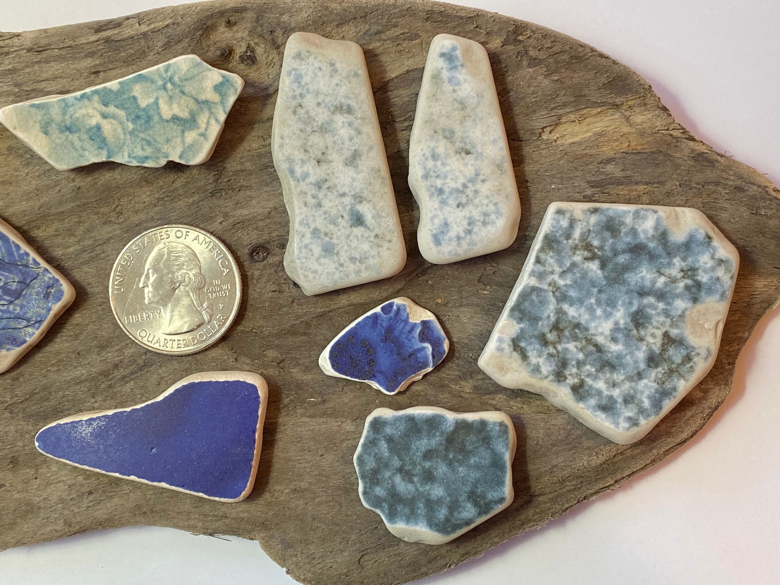 Blue and White Pottery Pieces, Blue Beach Pottery, Sea Pottery, Genuine ...