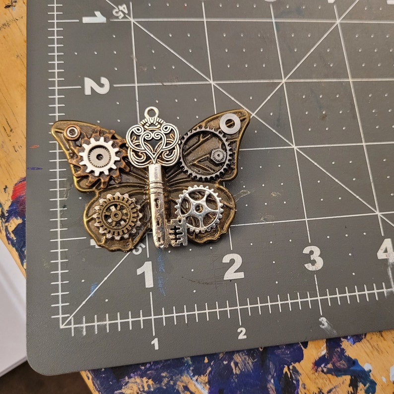 Steampunk Butterfly Pin- Handmade Cyberpunk Brooch- Recycled Watch ...