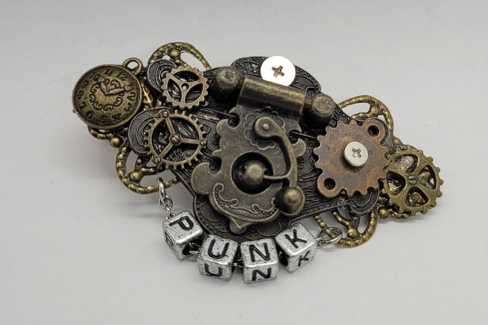 Steampunk Hinge Barrette- Handmade Cyberpunk Accessory- Punk Jewelry ...