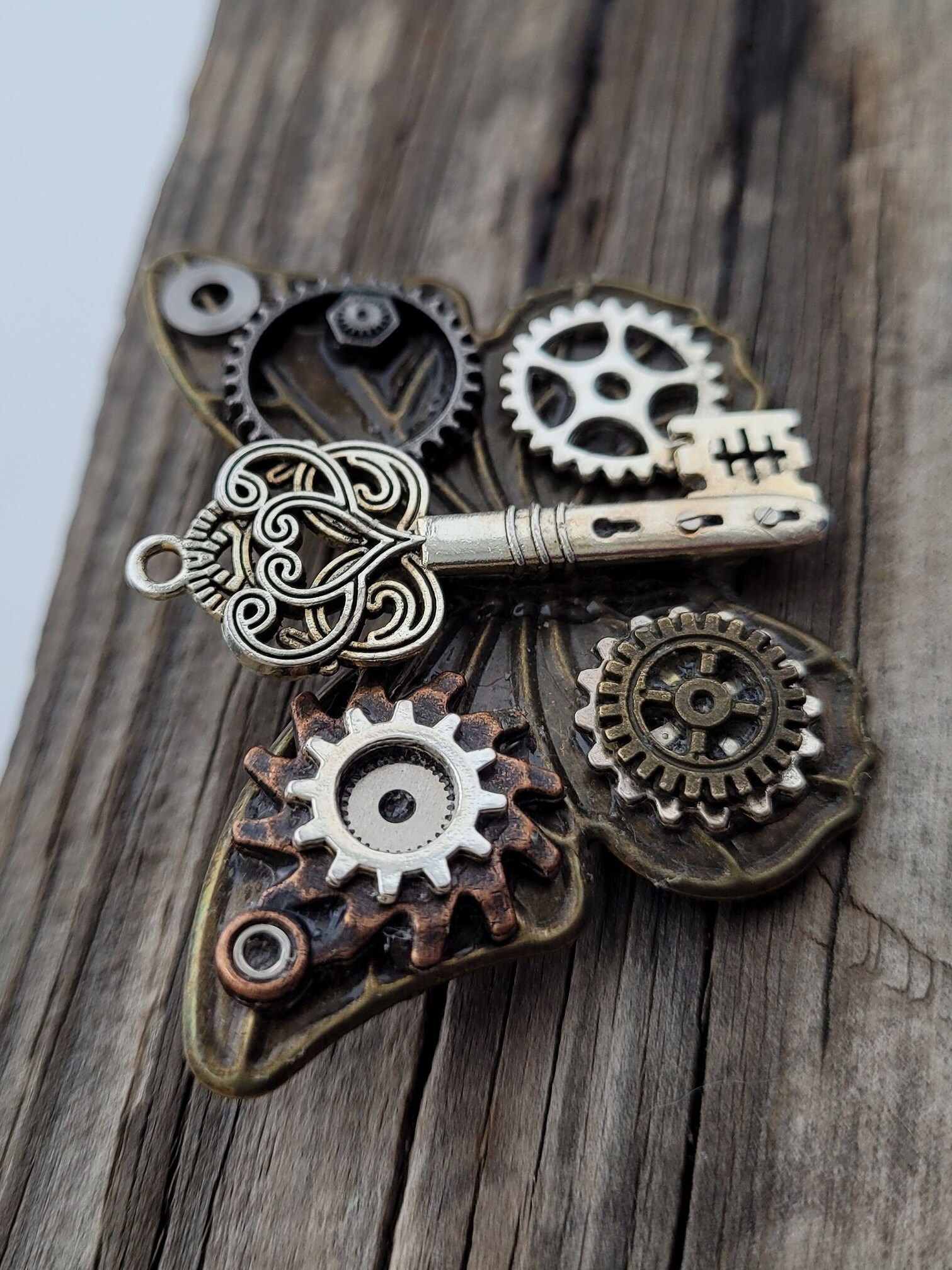 Steampunk Butterfly Pin- Handmade Cyberpunk Brooch- Recycled Watch ...