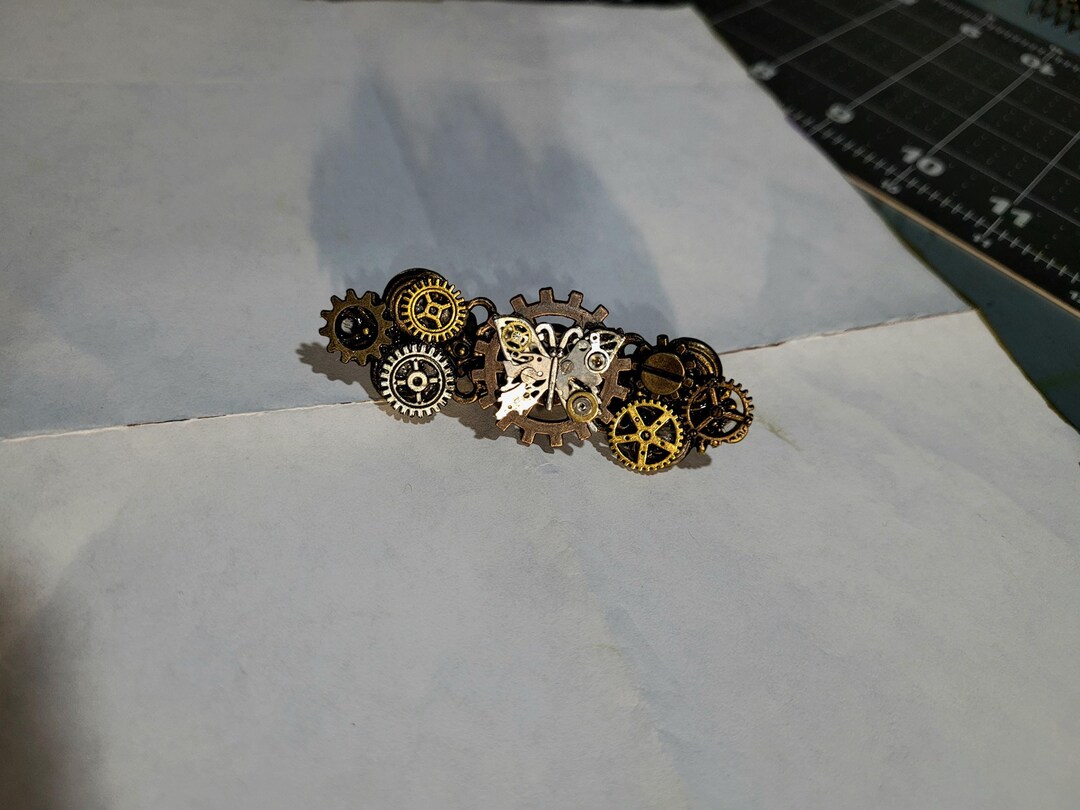 Butterfly Shawl Clasp- Steampunk Sweater Clip- Recycled Cyberpunk ...