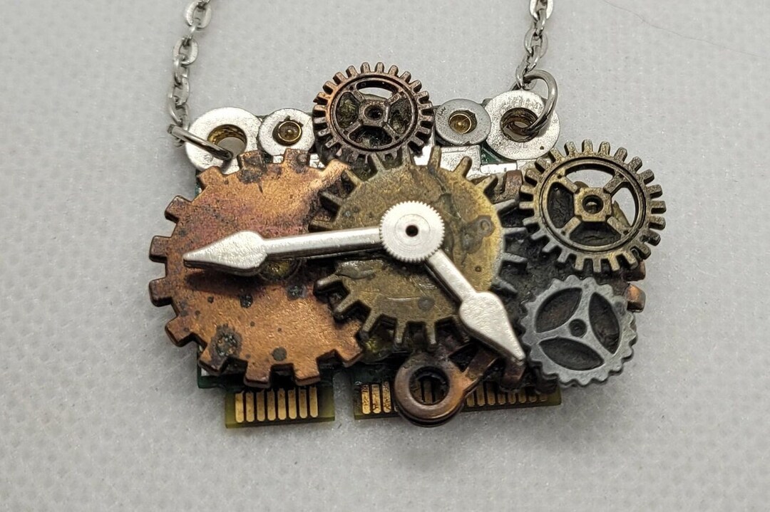 Steampunk Computer Part Necklace- Handmade Cyberpunk Accessory- Unique ...