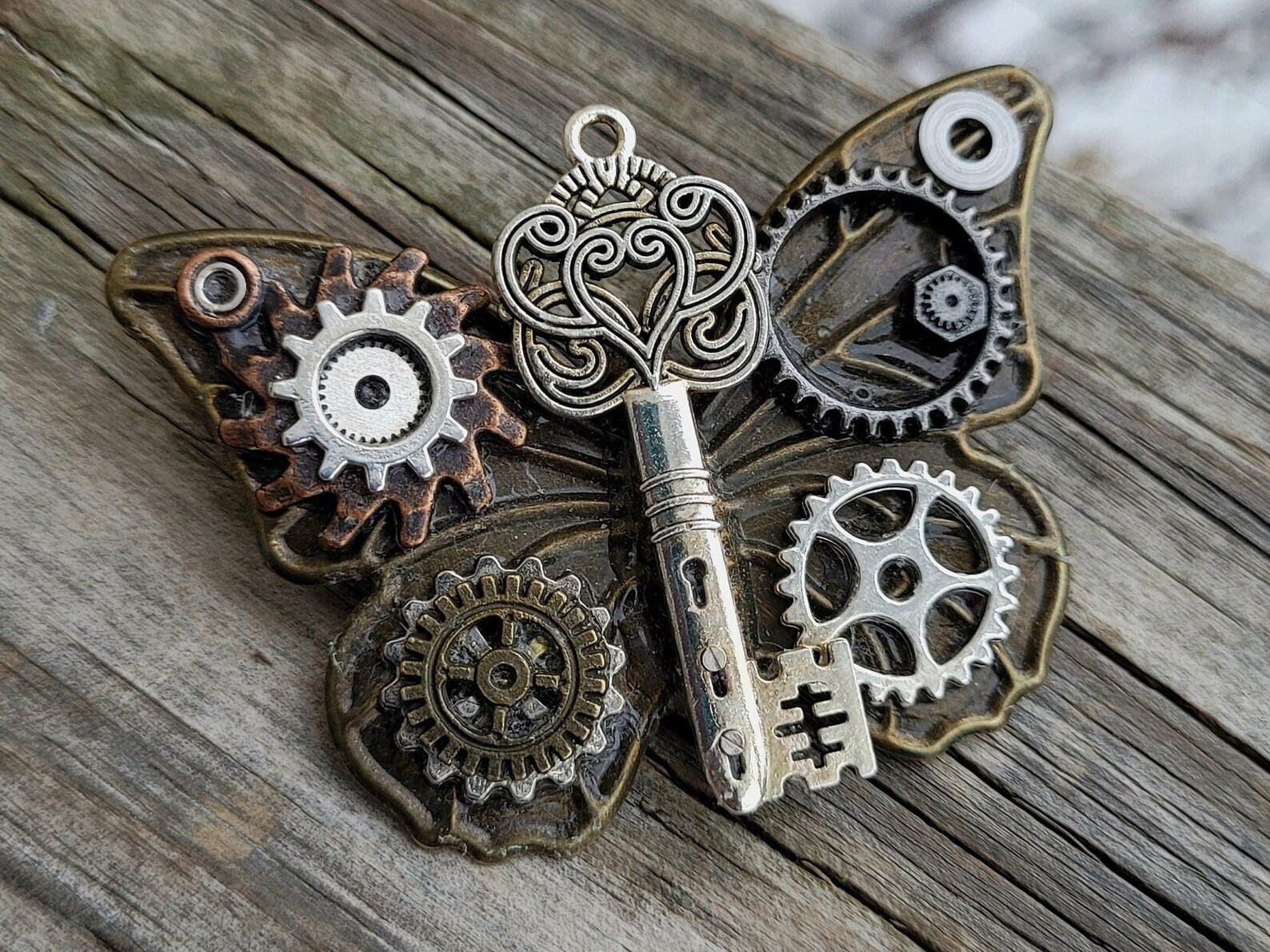 Steampunk Butterfly Pin- Handmade Cyberpunk Brooch- Recycled Watch ...