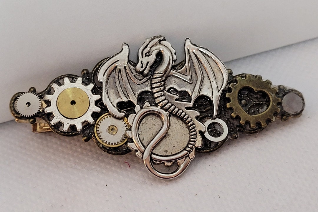 Steampunk Dragon Barrette Hair Accessory Handmade Recycled Cyberpunk ...