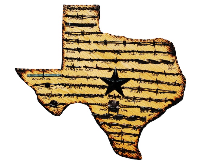 Texas State Plaque With Antique Barbed Wire Medium - Etsy
