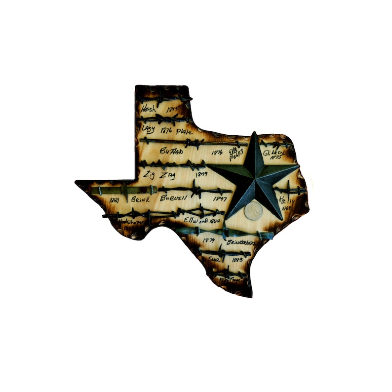 Texas State Plaque With Antique Barbed Wire Metal Star and | Etsy