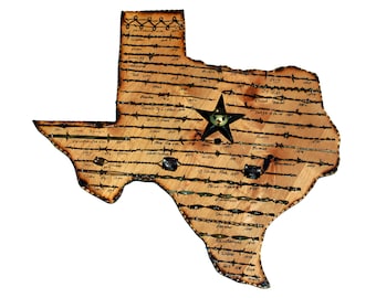 Texas State Plaque With Antique Barbed Wire Metal Star and | Etsy