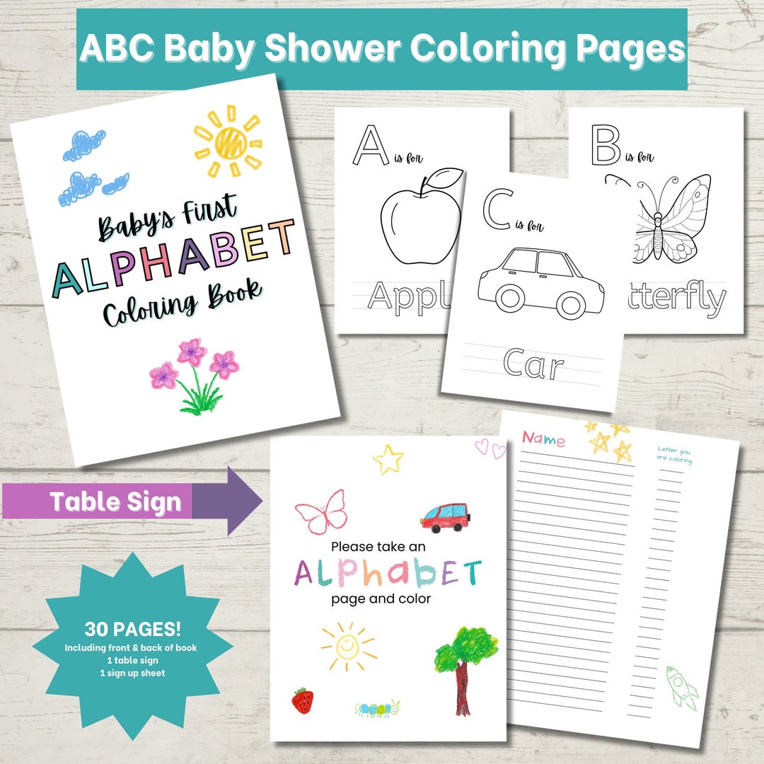 ABC Baby Shower Coloring Book Baby's First Abc's Baby Coloring Book ...