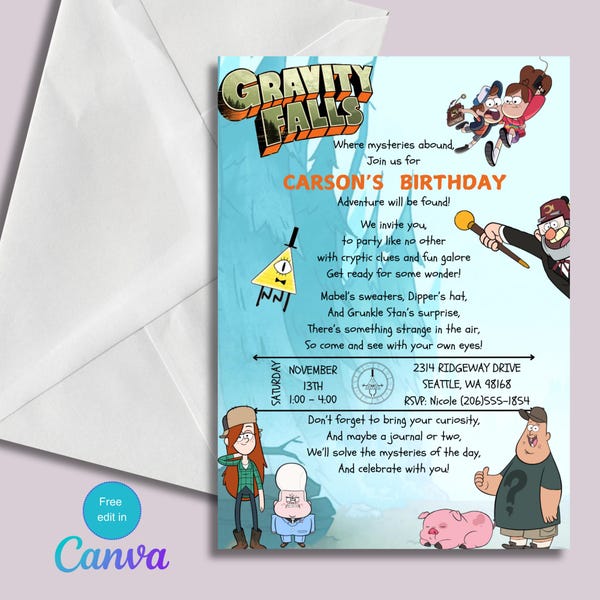 Gravity Falls Invitation - Etsy