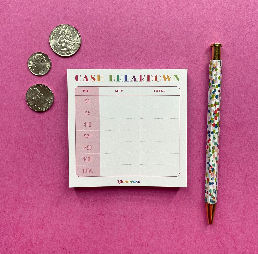 Cash Breakdown Notepad: Teller Bank Slip, Budgeting (50 Sheets) - Etsy UK
