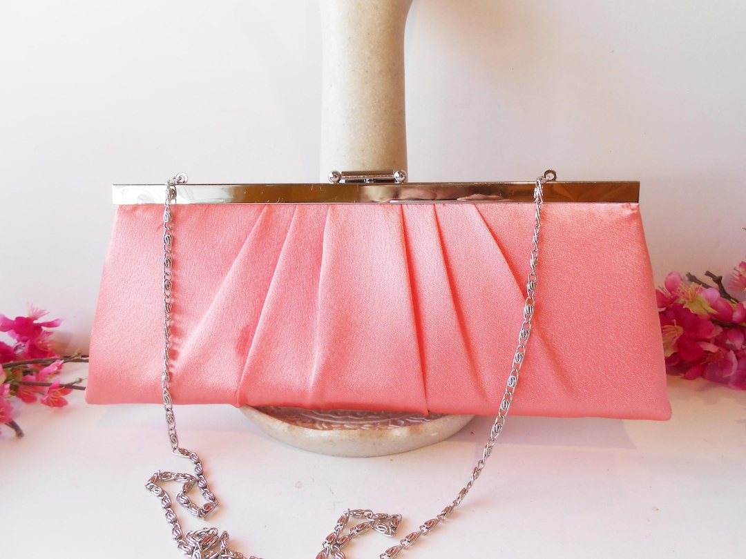 Coral Evening Bag, Clutch Bag, Bright Coral Purse, Mother Bride Purse ...