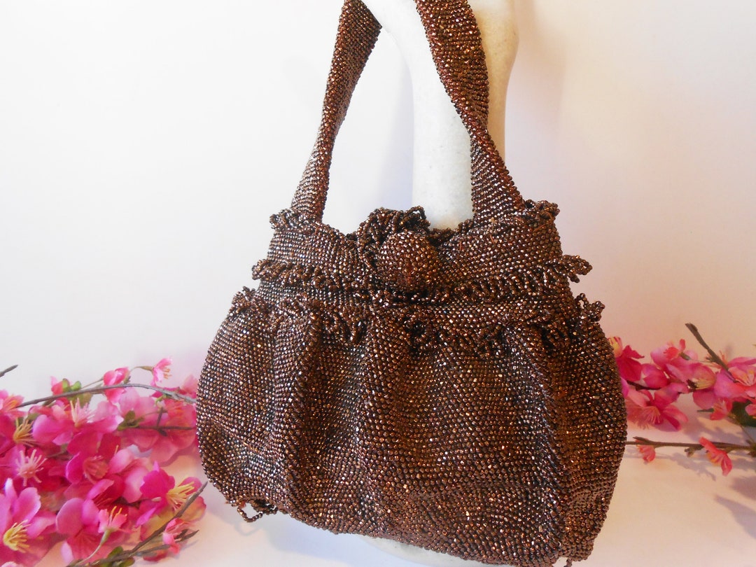 Copper Beaded Evening Bag, Sparkly Copper Clutch Handbag, Special ...