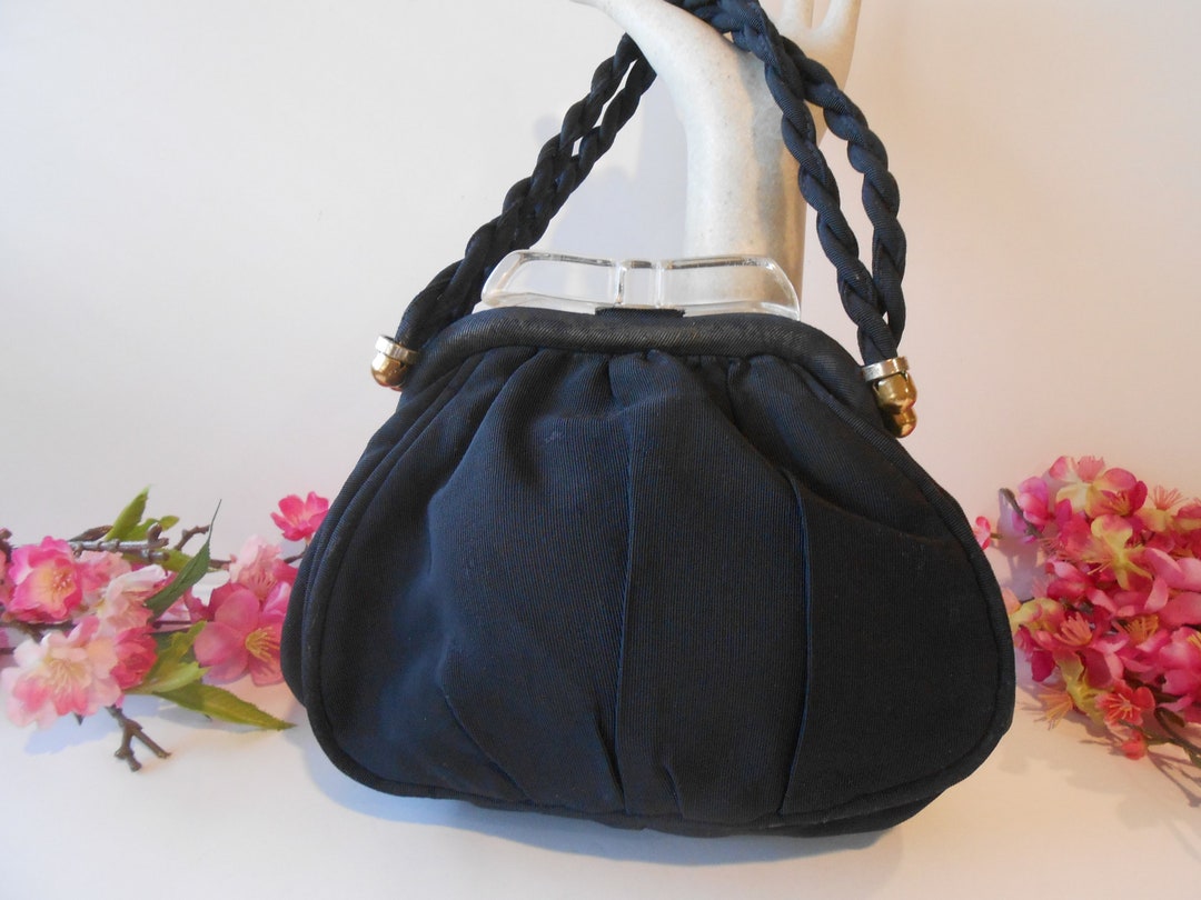 Vintage 1940's Black Handbag, Lucite Closure, Retro Black Purse, After ...