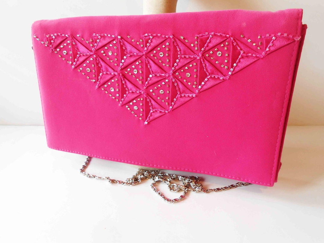 Raspberry Beaded Evening Bag, Bright Pink Beaded Clutch EB-0523 - Etsy UK