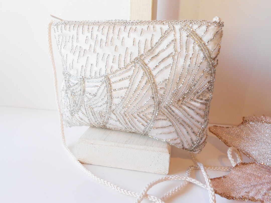 Vintage Beaded Evening Bag, Silver Clutch, Mother of Bride Purse - Etsy