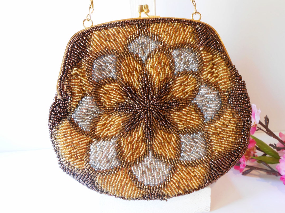 Beaded Evening Clutch Bag, Glamorous Bag Bronze Gold and Silver Beading ...