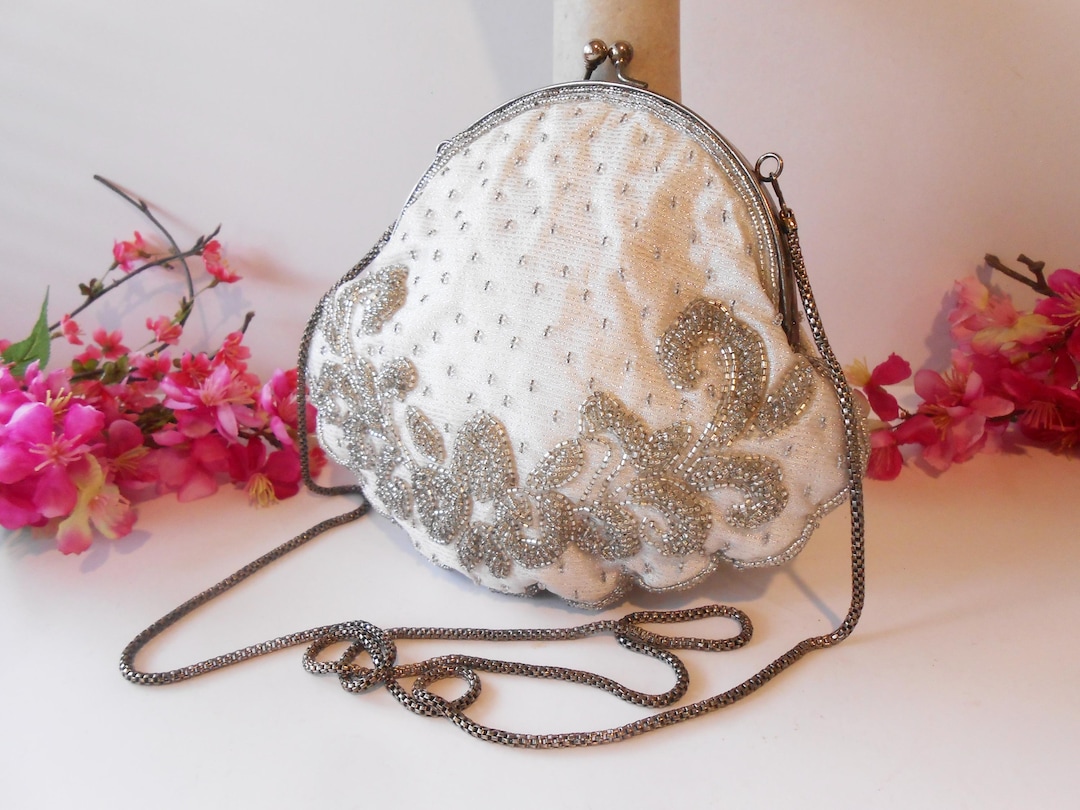 Silver Beaded Clutch Bag, Glamorous Evening Bag, Wedding Handbag ...