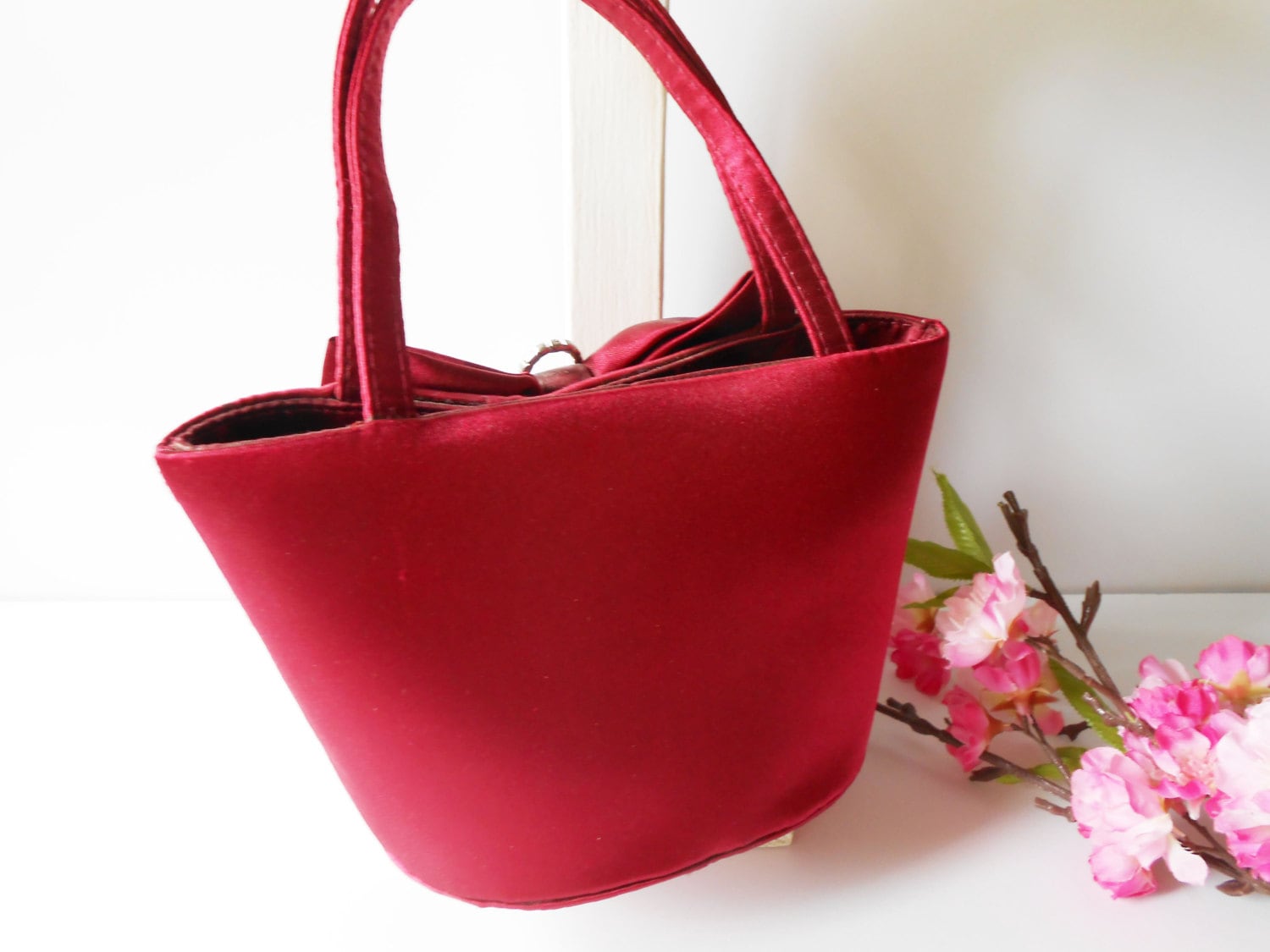 Vintage Red Evening Bag With Rhinestone Trim, Crimson Red Purse ...