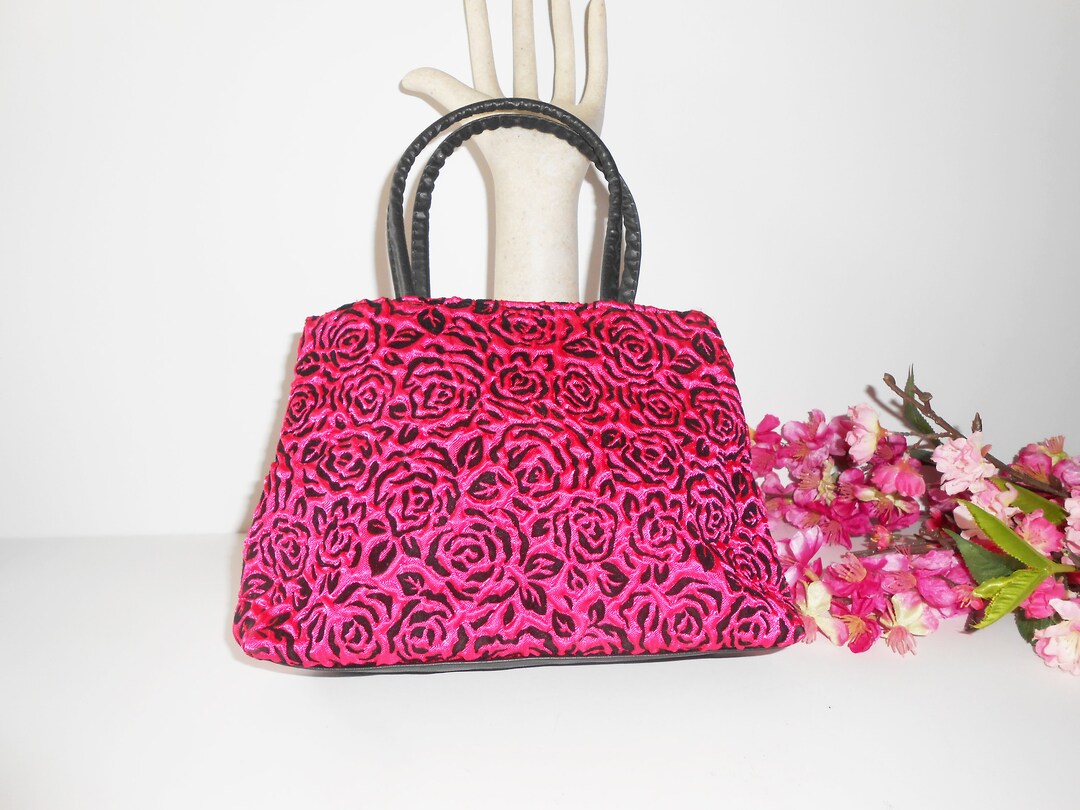 Pink, Black Quilted Handbag, Tote Style, Quilted Purse, Pink Black ...
