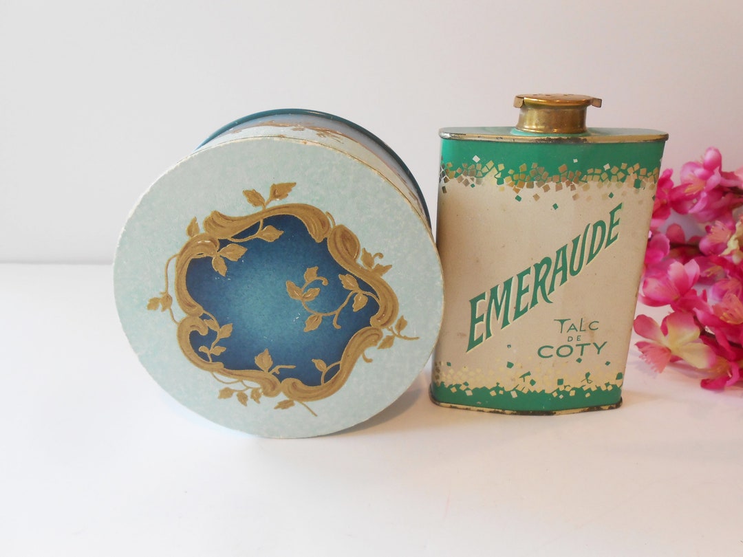 1950s Powder Tin Emeraude Tin, Powder Box Paris by Coty, Vanity ...