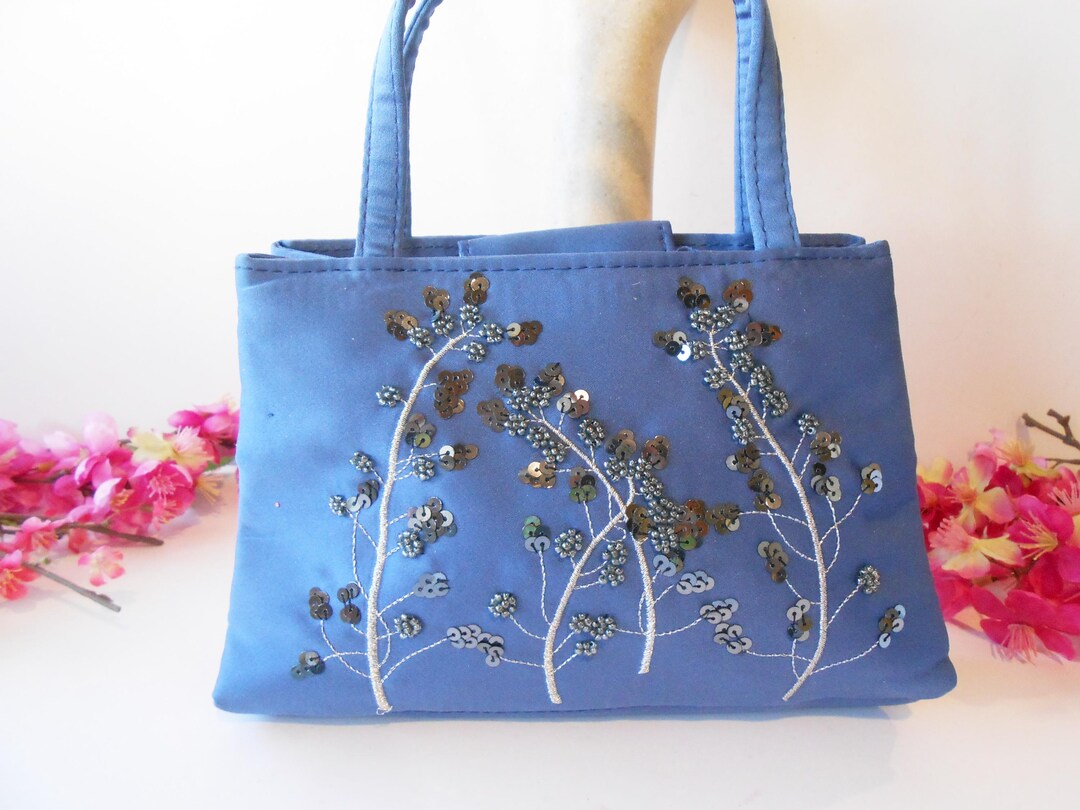 Blue Beaded Evening Bag, Blue Clutch Bag, Prom Purse, Special Occasion ...