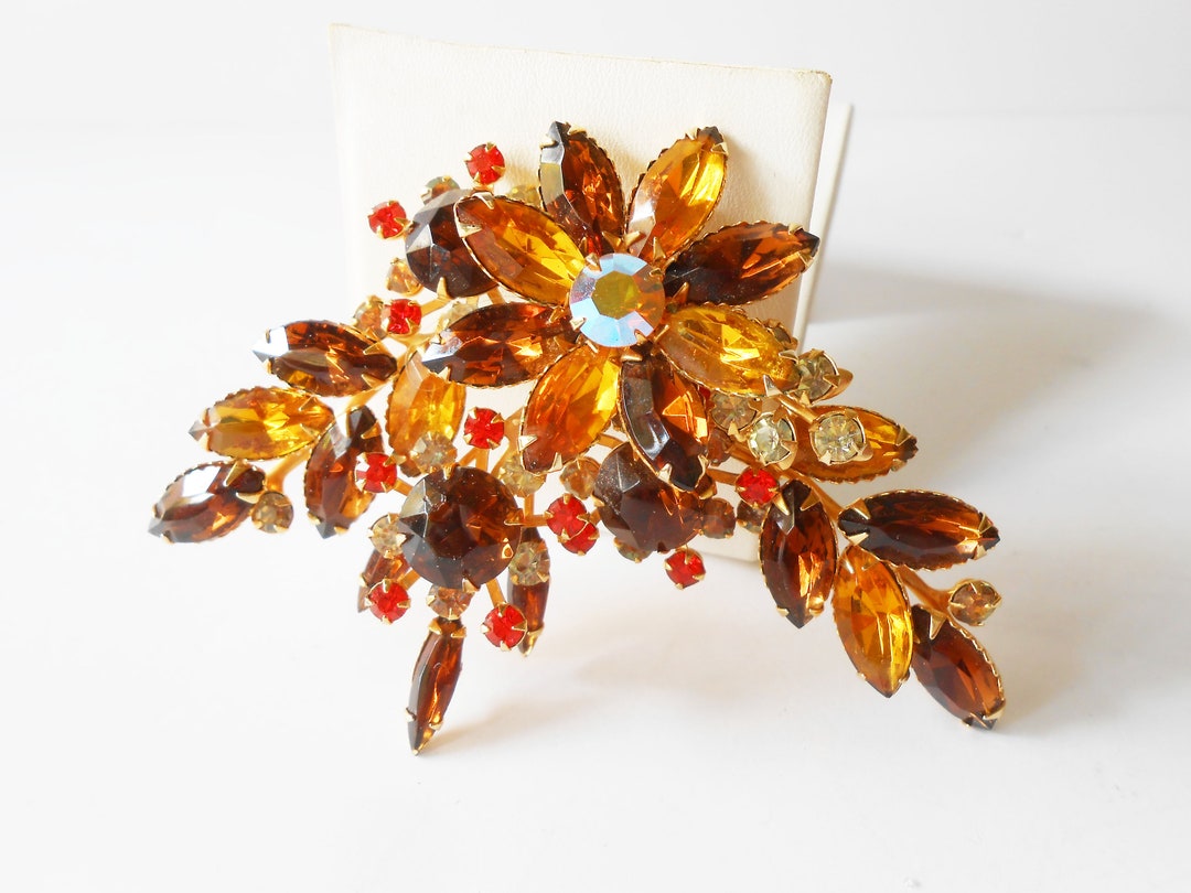 Brown Gold Rhinestone Brooch Large Ladies Brooch Brown Gold - Etsy