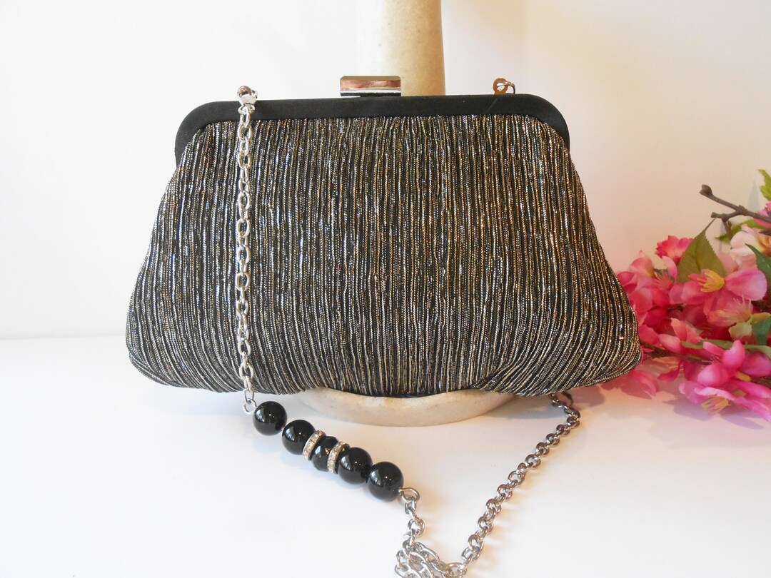 Silver Black Metallic Evening Bag, Glamorous Silver Black Clutch ...