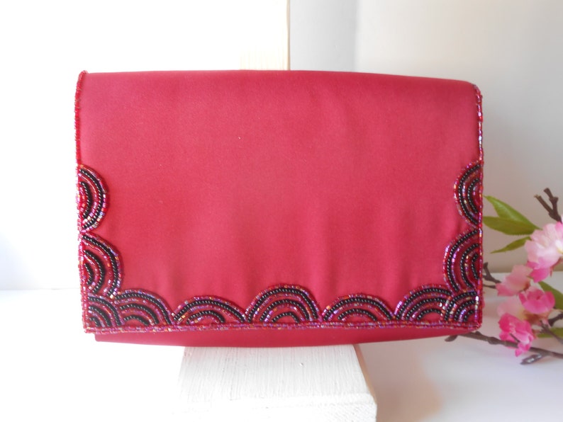 Vintage Red Beaded Clutch Purse, Taffeta Evening Bag - Etsy